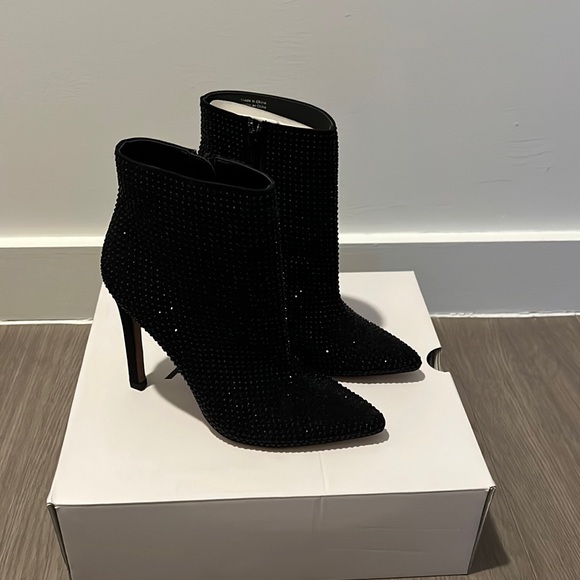 Aldo | Shoes | Aldo Black Suede Booties With Black Rhinestones | Poshmark